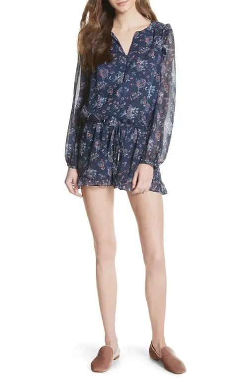 Joie Cherita Floral Silk Romper - Dark Navy