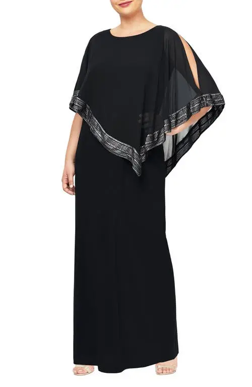 SLNY Asymmetrical Cape Gown
