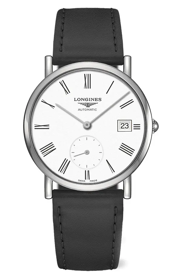 LONGINES Elegant Automatic Faux Leather Strap Watch