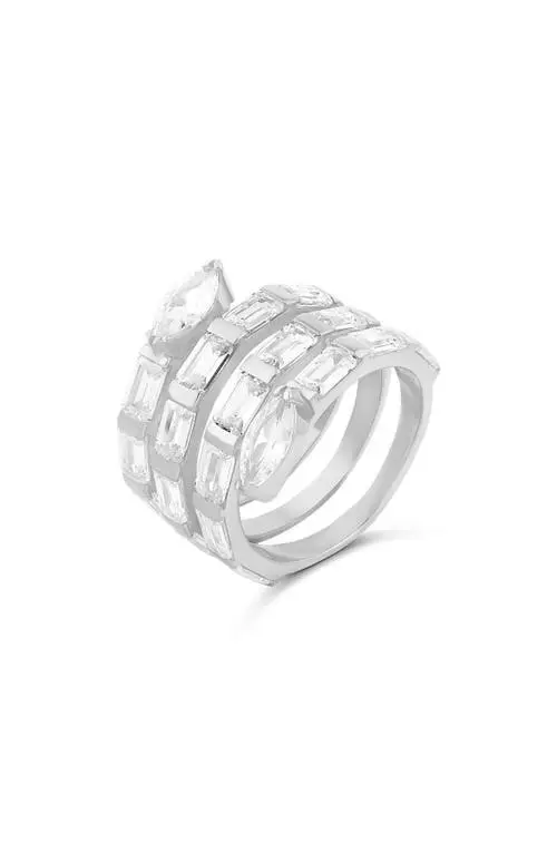 SHYMI Cubic Zirconia Swirl Bypass Ring - Silver/ White