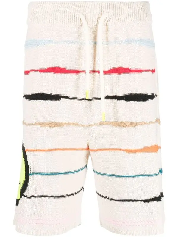 BARROW Intarsia-knit Logo Striped Shorts - Neutrals