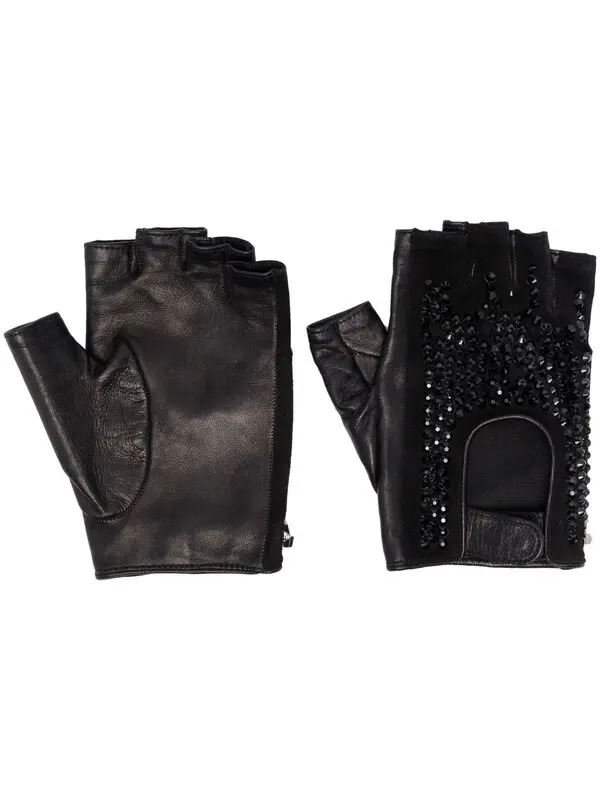Philipp Plein Rhinestone-embellished Driving Gloves - Black