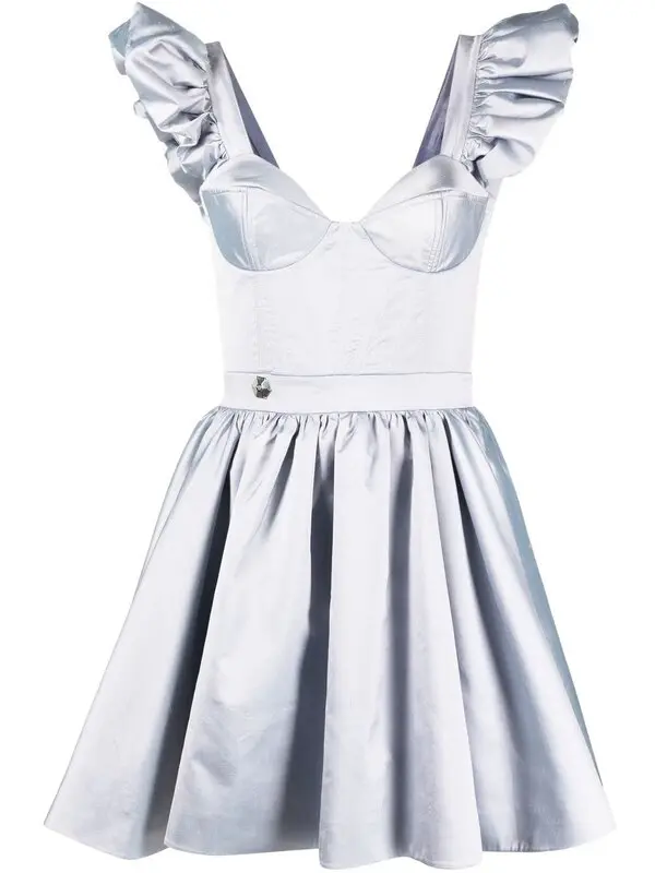 Philipp Plein Silk Mini Dress With Ruffle Detail - Purple