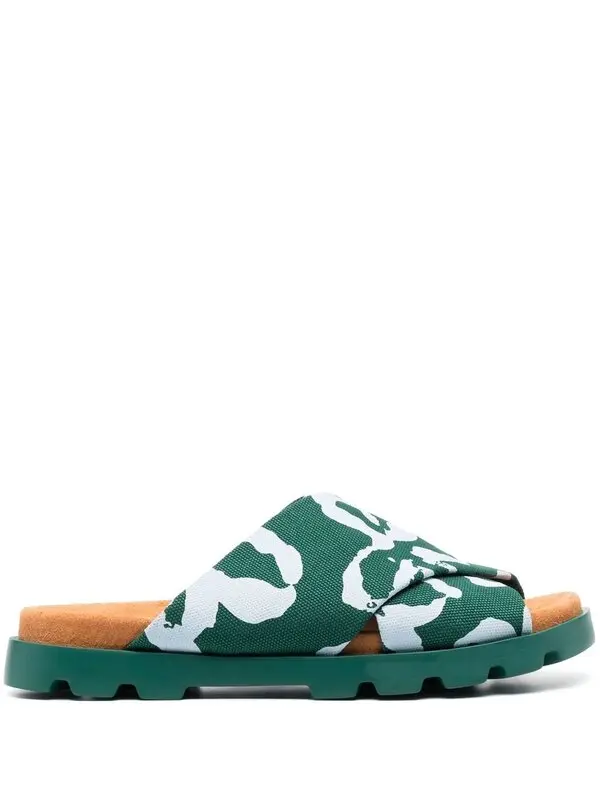 Camper Brutus Printed Cross-strap Sandals - Green