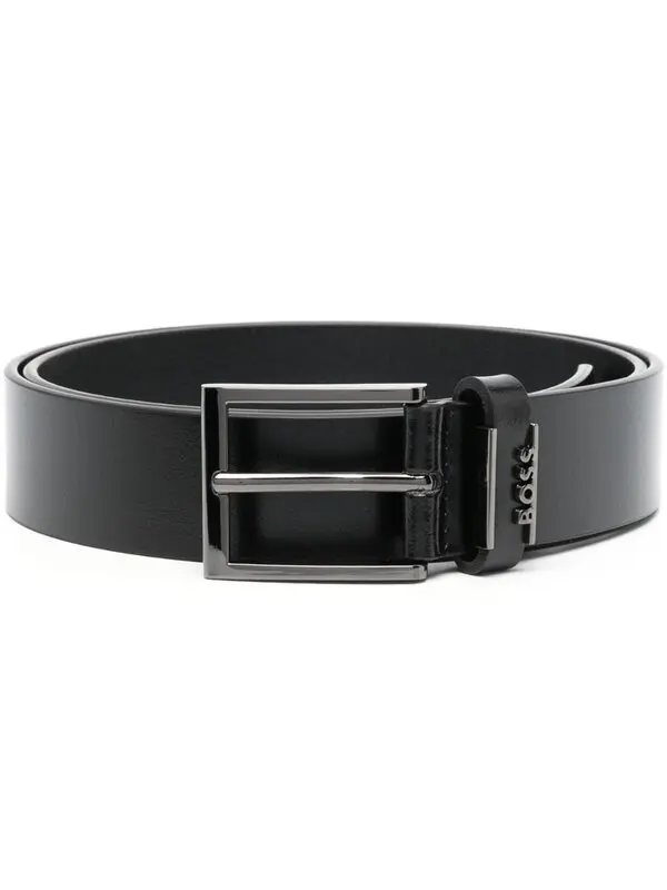 BOSS Logo-plaque Leather Belt - Black