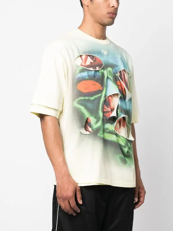Diesel® Distressed-Effect Graphic-Print T-Shirt In Yellow - 30