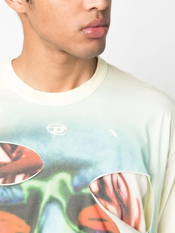 Diesel® Distressed-Effect Graphic-Print T-Shirt In Yellow - 30