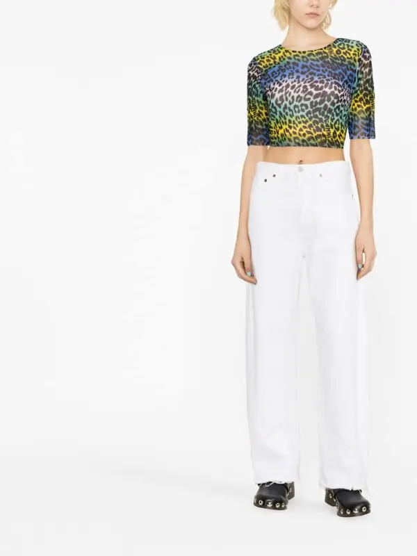 GANNI Leopard-print Crop T-shirt