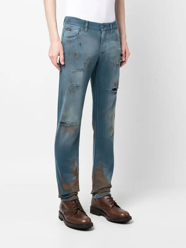 Dolce & Gabbana Distressed Straight-leg Jeans - Blue