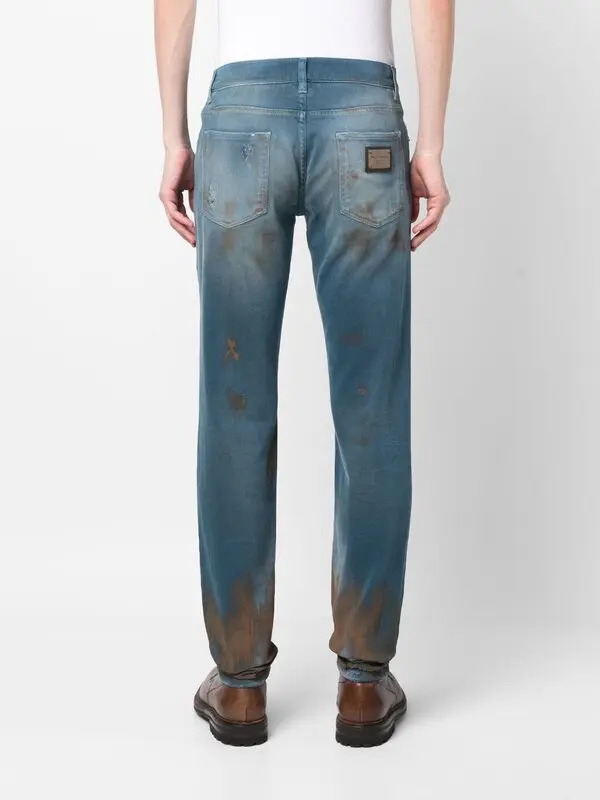 Dolce & Gabbana Distressed Straight-leg Jeans - Blue