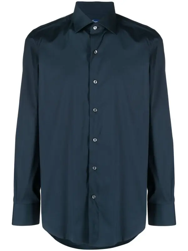 FINAMORE 1925 Plain Cotton-blend Shirt - Blue
