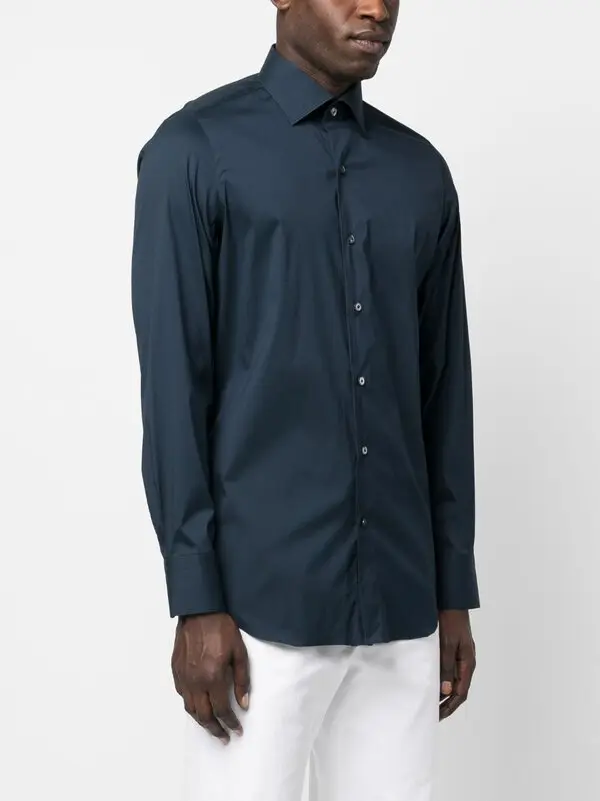 FINAMORE 1925 Plain Cotton-blend Shirt - Blue
