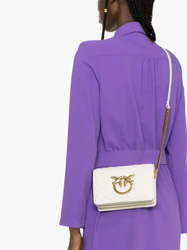 Pinko Mini Love Bag Click Chevron Quilted Nappa Leather Shoulder Bag - White