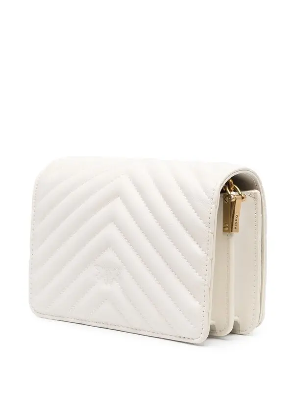Pinko Mini Love Bag Click Chevron Quilted Nappa Leather Shoulder Bag - White