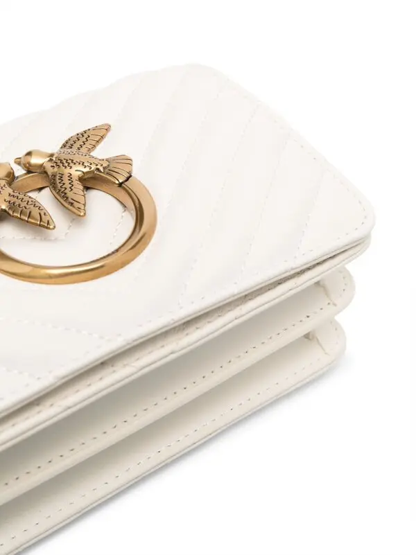 Pinko Mini Love Bag Click Chevron Quilted Nappa Leather Shoulder Bag - White