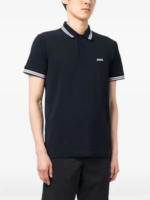 BOSS Striped-border Cotton Polo Shirt - Blue