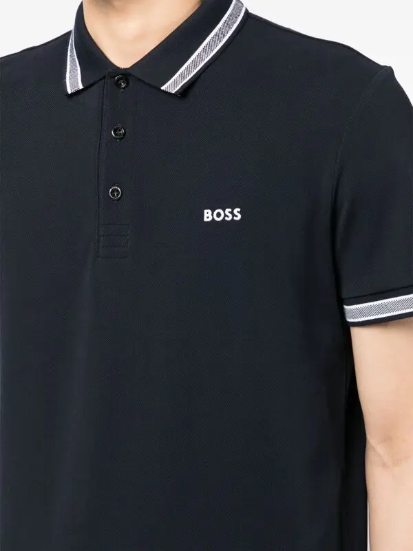 BOSS Striped-border Cotton Polo Shirt - Blue
