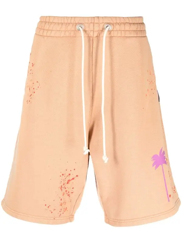 Palm Angels Paint-splatter Logo-print Track Shorts - Brown