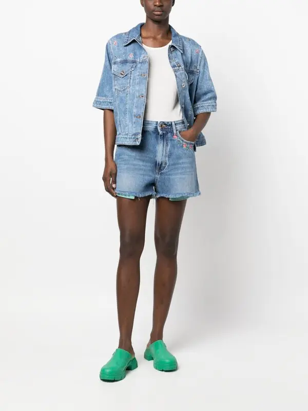 JACOB COHЁN Floral-embroidered Denim Shorts