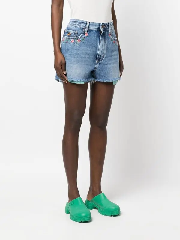 JACOB COHЁN Floral-embroidered Denim Shorts