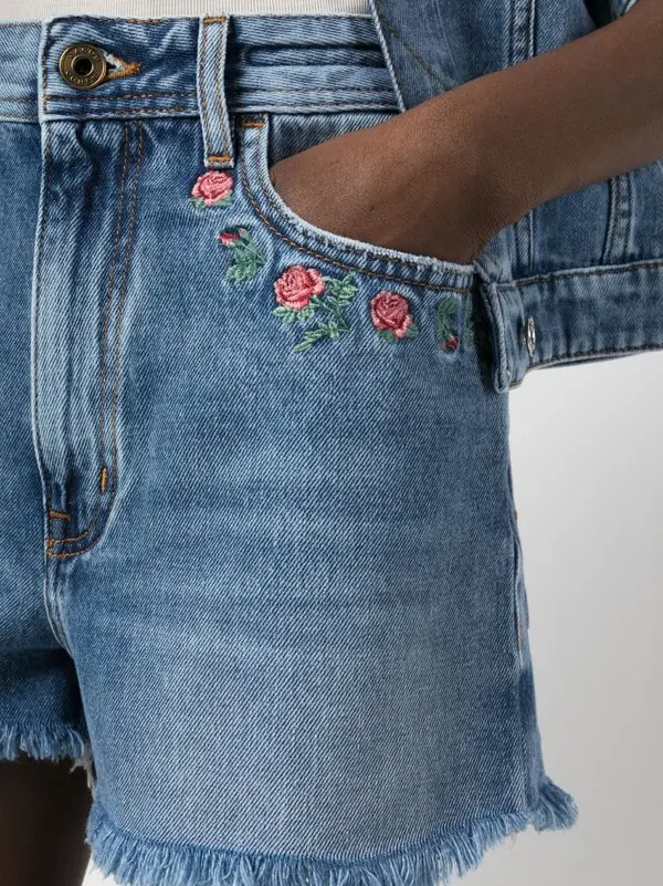 JACOB COHЁN Floral-embroidered Denim Shorts