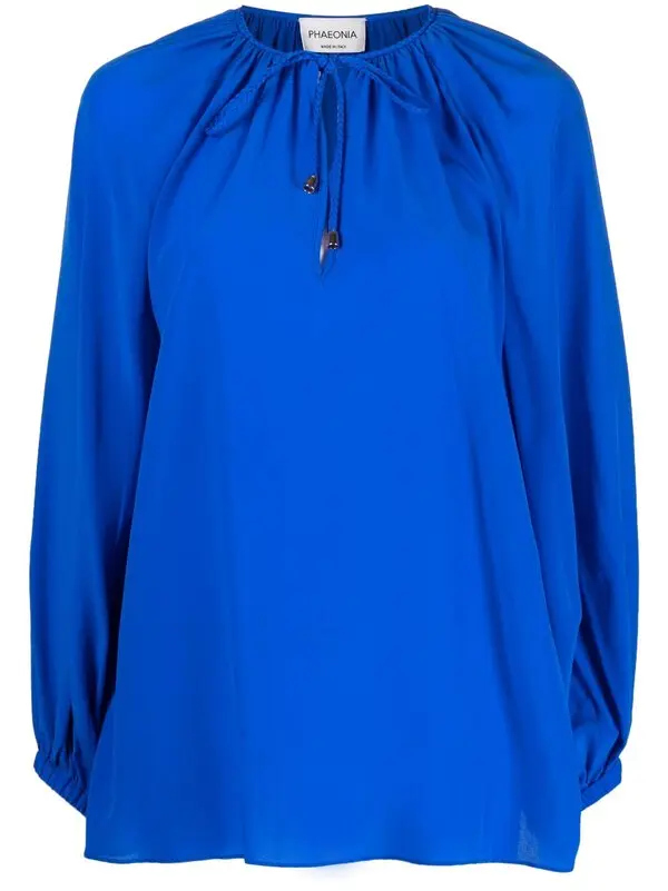 PHAEONIA Self-tie Silk Blouse - Blue