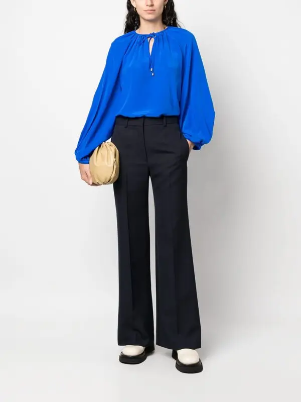 PHAEONIA Self-tie Silk Blouse - Blue