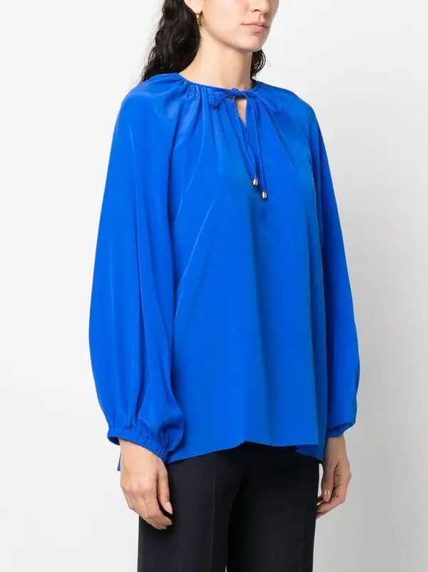 PHAEONIA Self-tie Silk Blouse - Blue