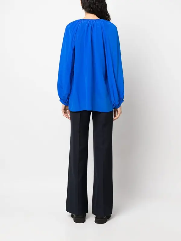 PHAEONIA Self-tie Silk Blouse - Blue