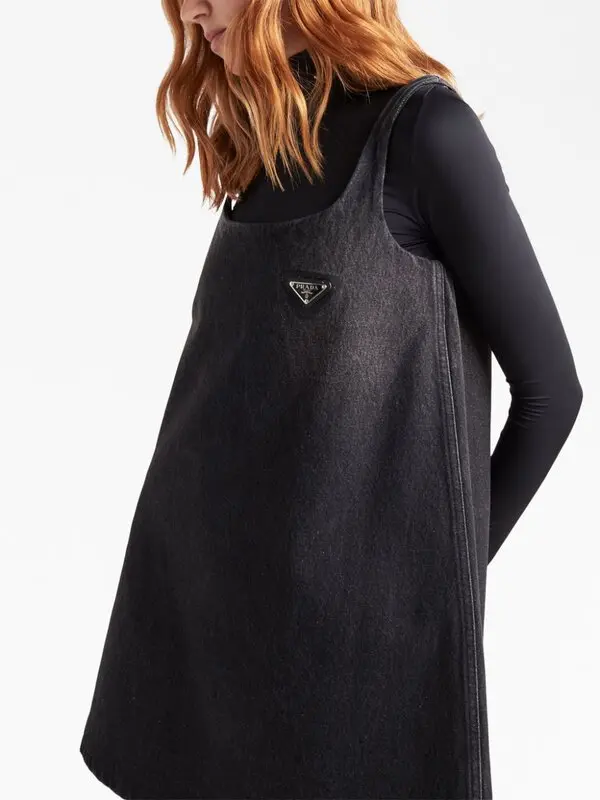 prada denim dress dupe Triangle Logo A-Line - Black features: Custom Length Pradas shirt is one Length:Floor 41 inches Bandeau Button Front Tailored Organic denim