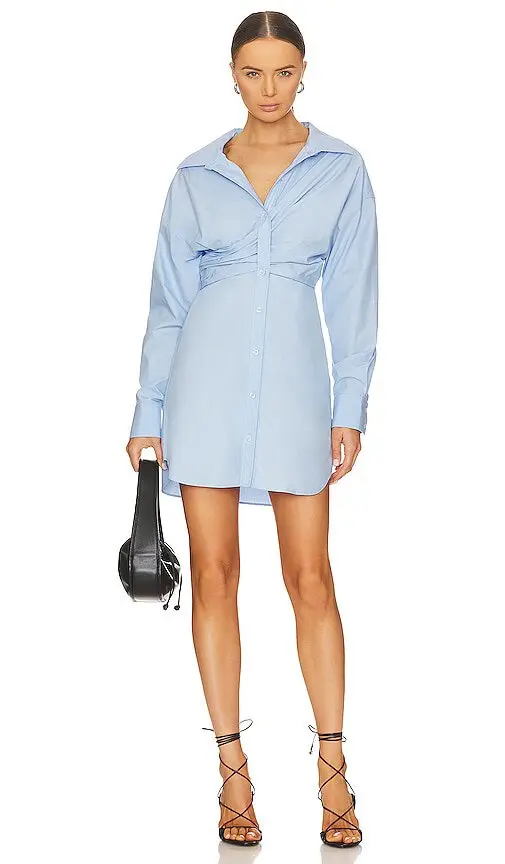 Alexander Wang Draped Button Up Dress With Placket Detail In Blue