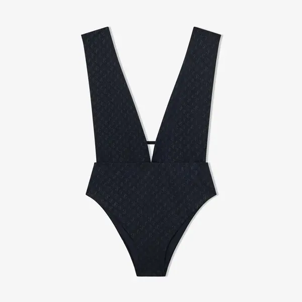 JIMMY CHOO Kosma Black Jc Monogram Recycled Nylon And Lycra Swimsuit