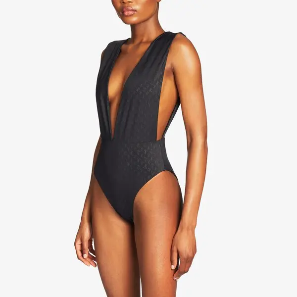 JIMMY CHOO Kosma Black Jc Monogram Recycled Nylon And Lycra Swimsuit