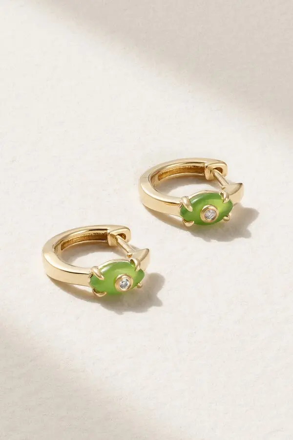 SYDNEY EVAN Tiny Evil Eye 14-karat Jade, And Diamond Hoop Earrings - Gold
