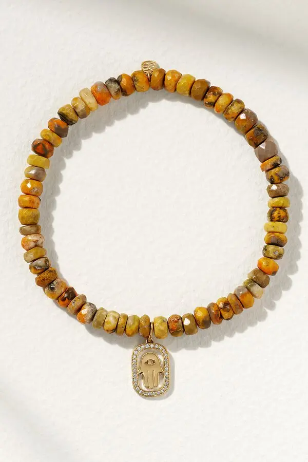 SYDNEY EVAN Hamsa Jasper And Diamond Bracelet - Gold