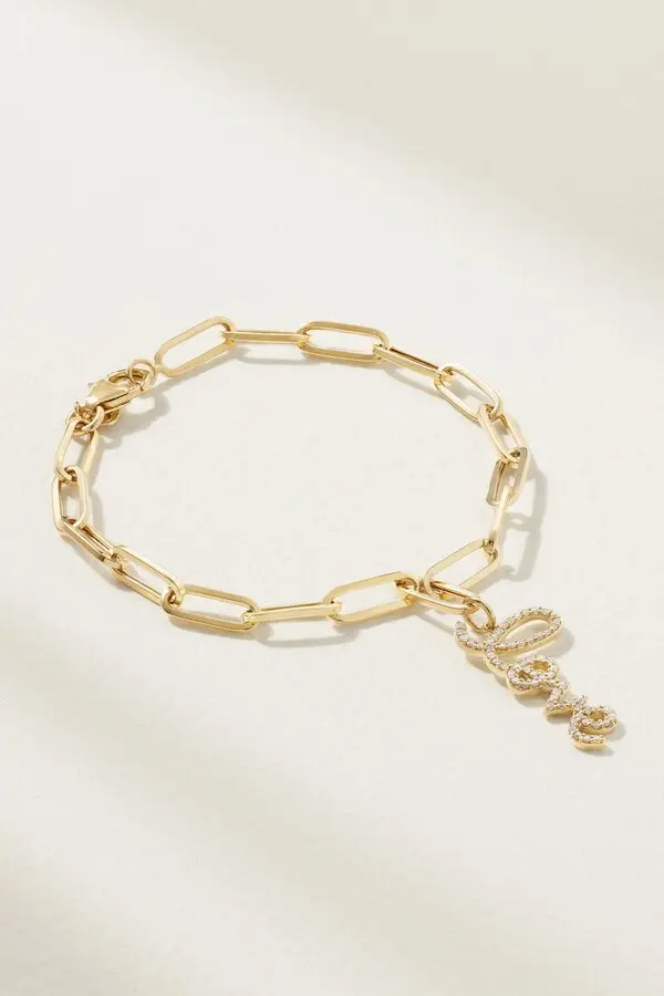 SYDNEY EVAN Medium Love 14-karat Diamond Bracelet - Gold