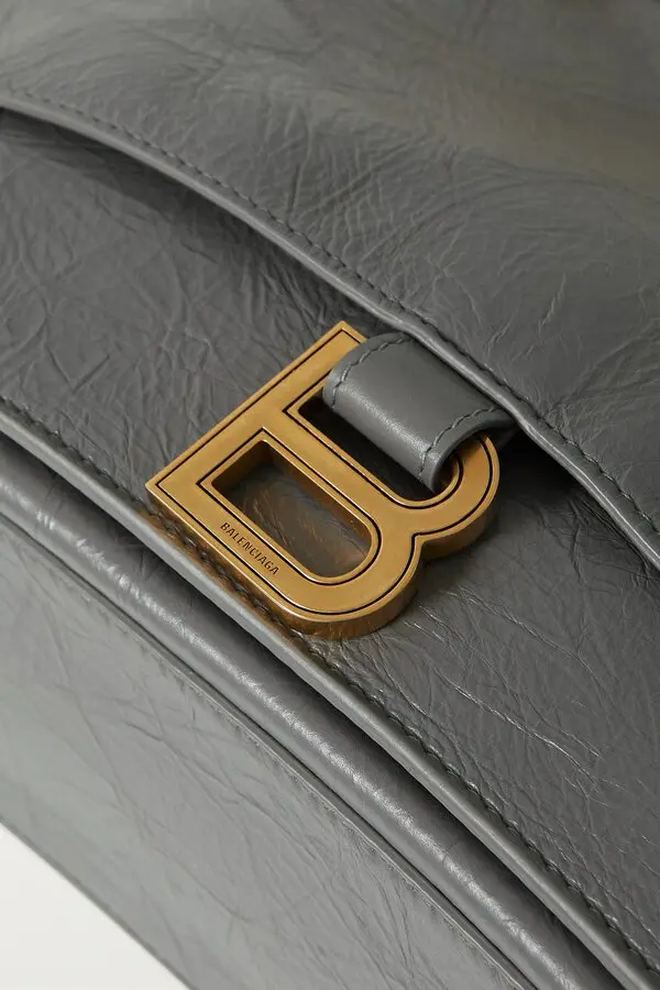 Balenciaga Hourglass Crinkled-leather Shoulder Bag