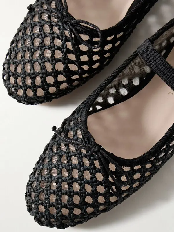 LOEFFLER RANDALL Leonie Raffia Mary Jane Ballet Flats - Black
