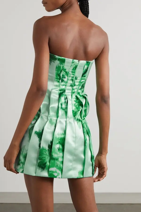 Emilia Wickstead Skylar Strapless Pleated Floral-Print Duchesse-Satin Mini  Dress In Green - 50% Off | Editorialist
