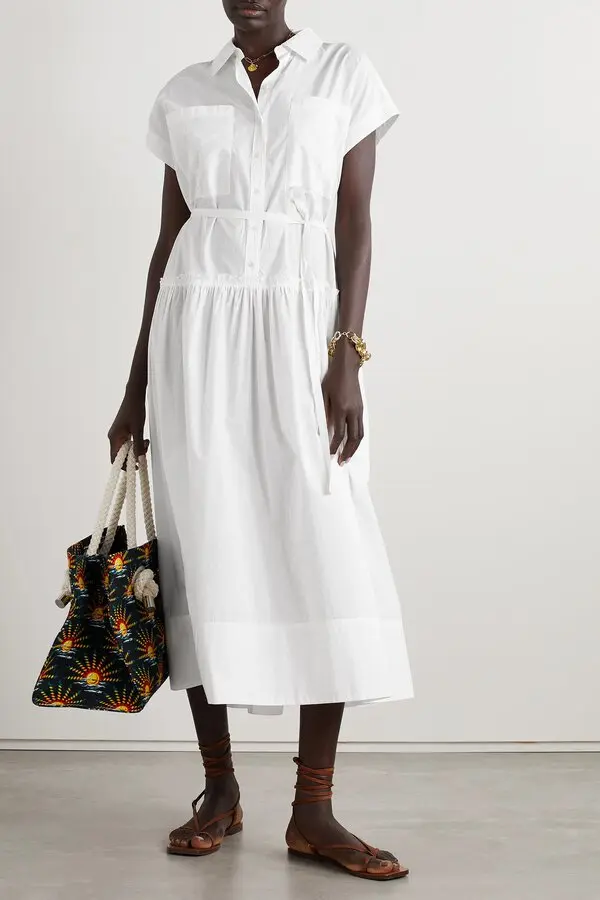 Apiece Apart Net Sustain Dunes Belted Gathered Organic Cotton-Voile Midi  Dress In Off-White - 30% Off | Editorialist