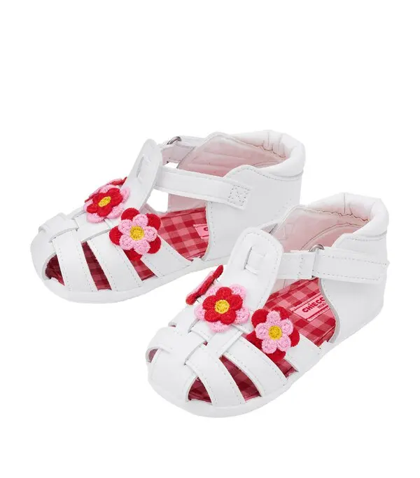 MIKI HOUSE Crochet Flower T-bar Sandals - White