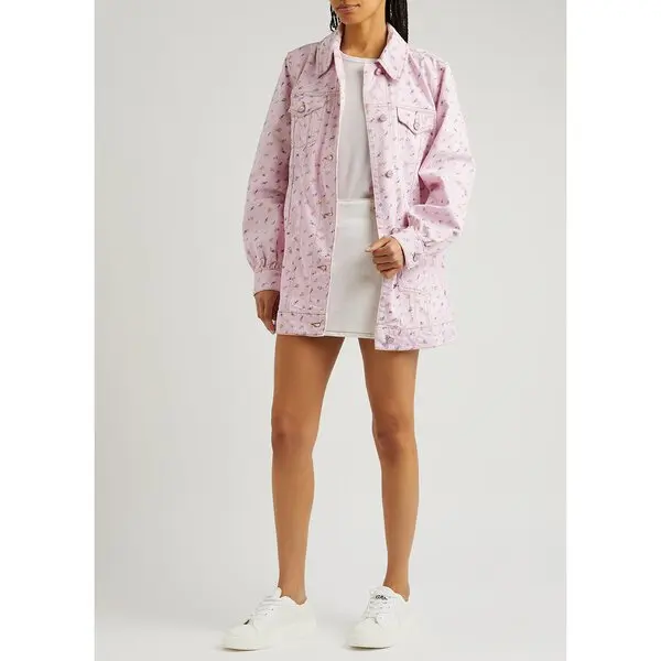 Ganni Floral-Print Denim Jacket In Pink - 53% Off | Editorialist