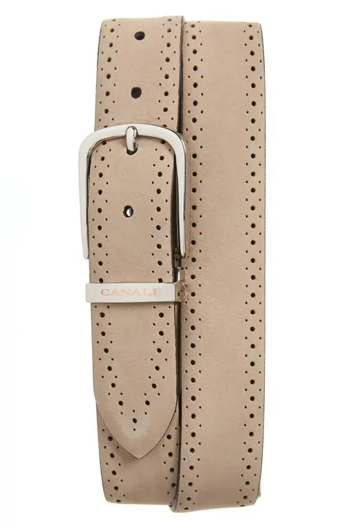 Canali Nubuck Leather Brogue Belt - Beige