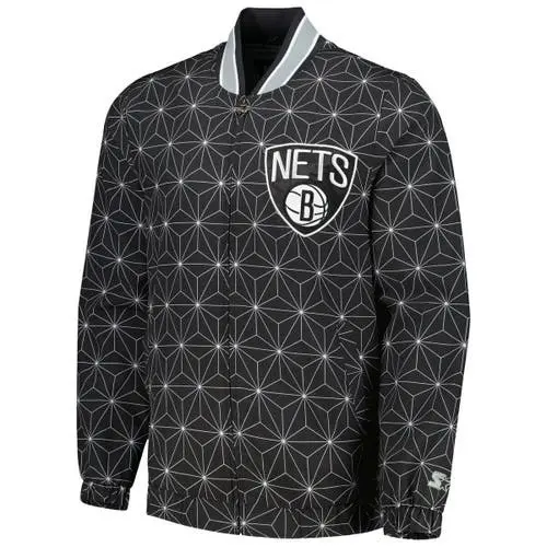 STARTER Brooklyn Nets In-field Play Fashion Satin Full-zip Varsity Jacket