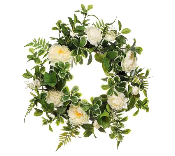 PULEO INTERNATIONAL Puleo 24' Camellia,peony Floral Spring Wreath With Green - One-color