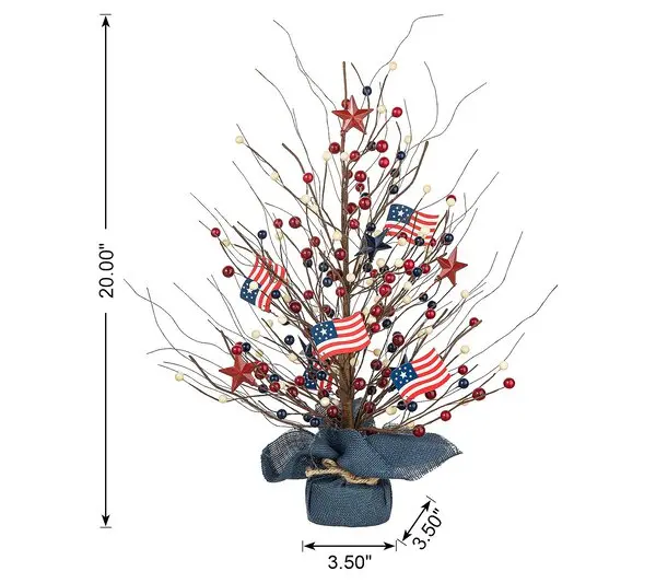 GLITZHOME 20 Americana Red White & Blue Berryable Tree