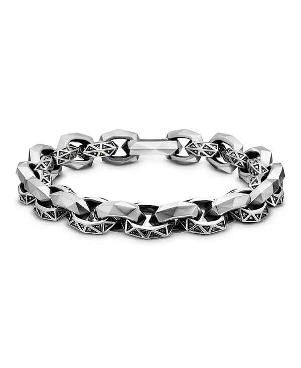 David Yurman Torqued Faceted Link Bracelet With Black Diamonds - Silver/black