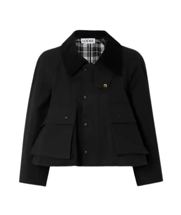 Loewe Cropped Corduroy-trimmed Waxed Cotton-canvas Jacket - Black