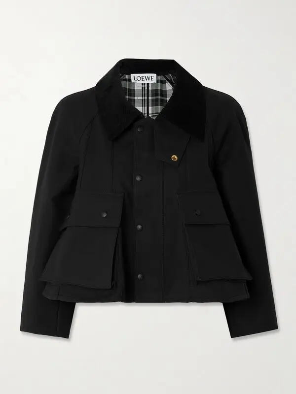 Loewe Cropped Corduroy-trimmed Waxed Cotton-canvas Jacket - Black