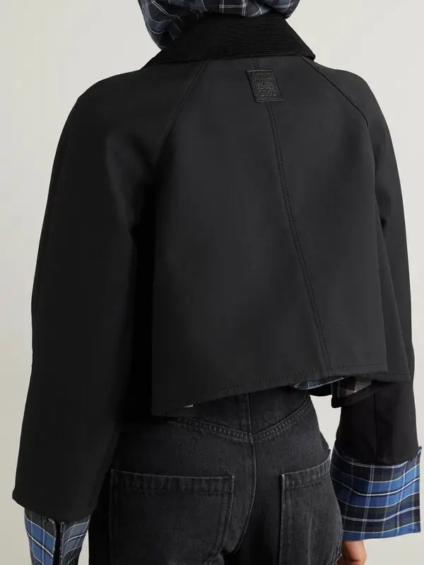 Loewe Cropped Corduroy-trimmed Waxed Cotton-canvas Jacket - Black